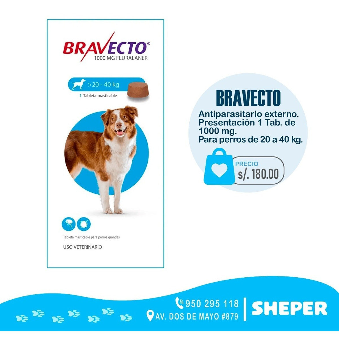 Bravecto Tab Masticable Antiparasitaria Canina 20-40 Kg | Mascotas y ...